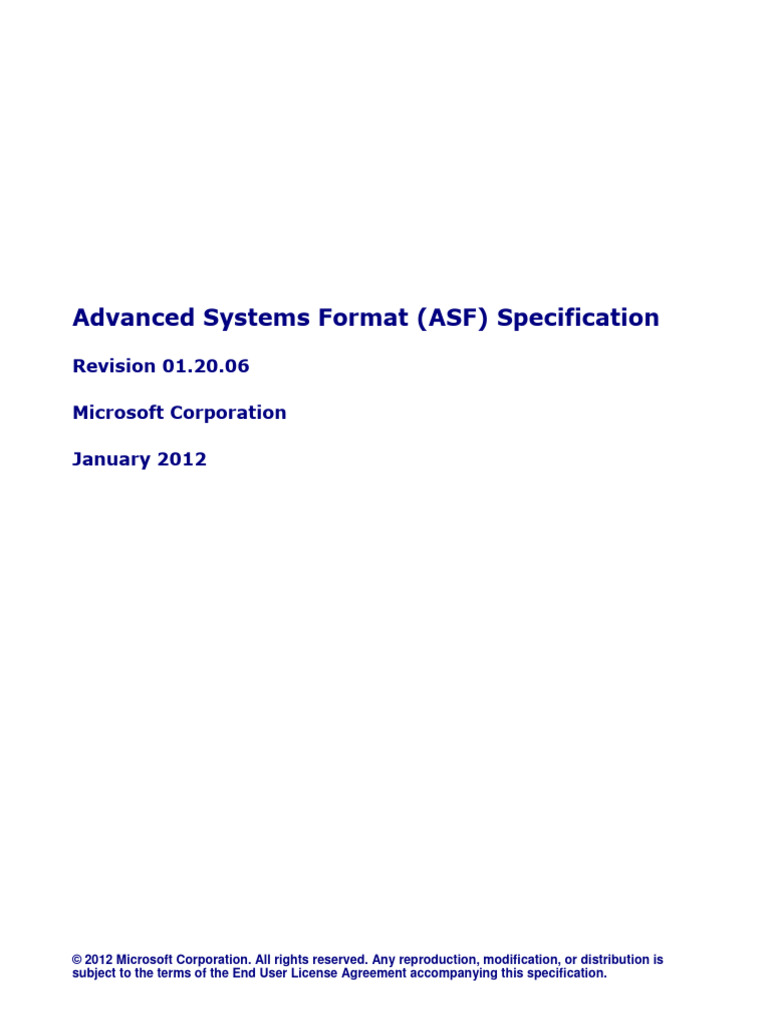ASF Specification | PDF | Streaming Media | Computer File