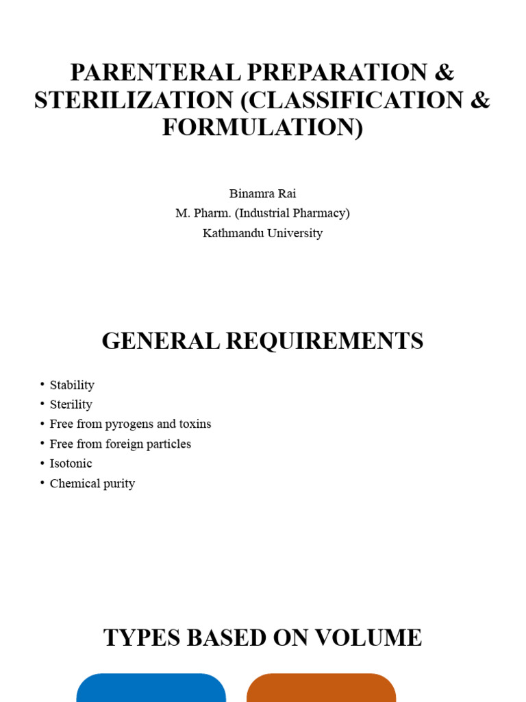 Parenteral Preparation (Classification & Formulation) | PDF ...