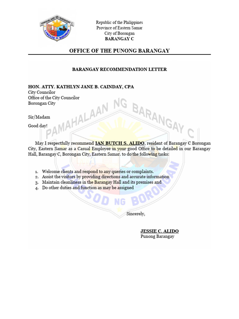 Barangay C Recommendation.2024 | PDF