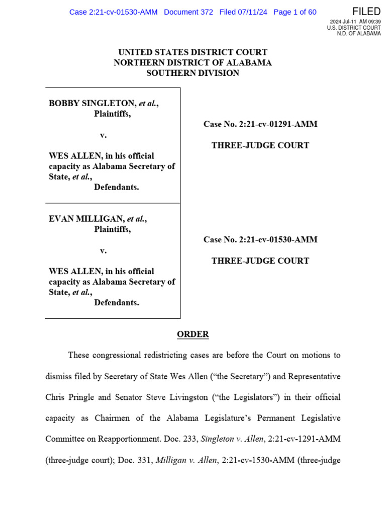 Alabama Congressional Redistricting | PDF | Fourteenth Amendment To The ...