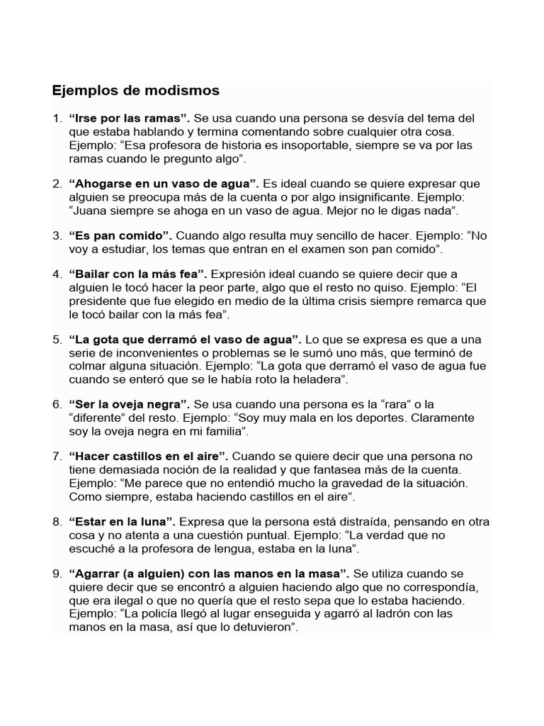 Ejemplos de Modismos | PDF | Artes del Lenguaje y Comunicación | Historia