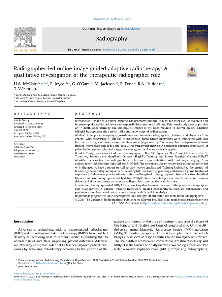 Radiographer Led Online Image Guided Adaptive Radi | PDF | Radiography ...