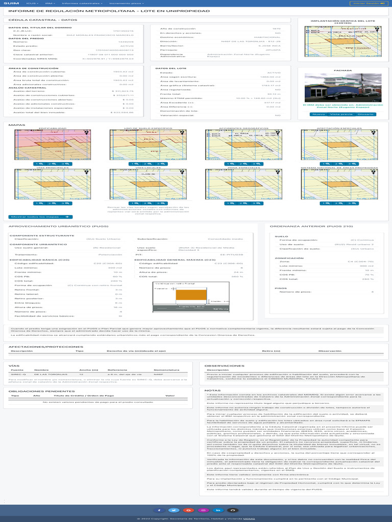 Informe Catastral y Edificabilidad Quito | PDF | Propiedad