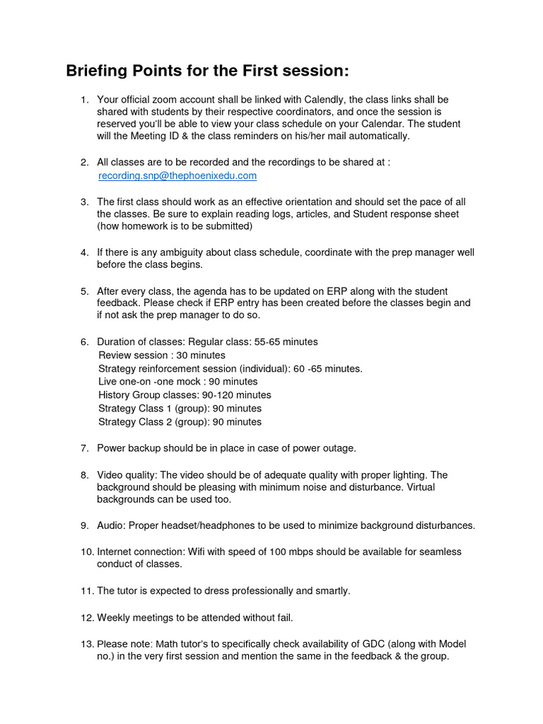 Briefing Points For The 1st Session | PDF