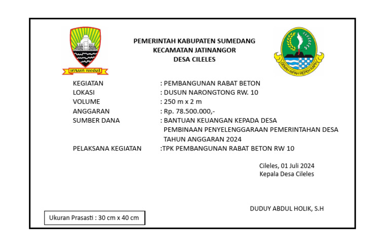 Pembangunan Rabat Beton Desa Cileles | PDF