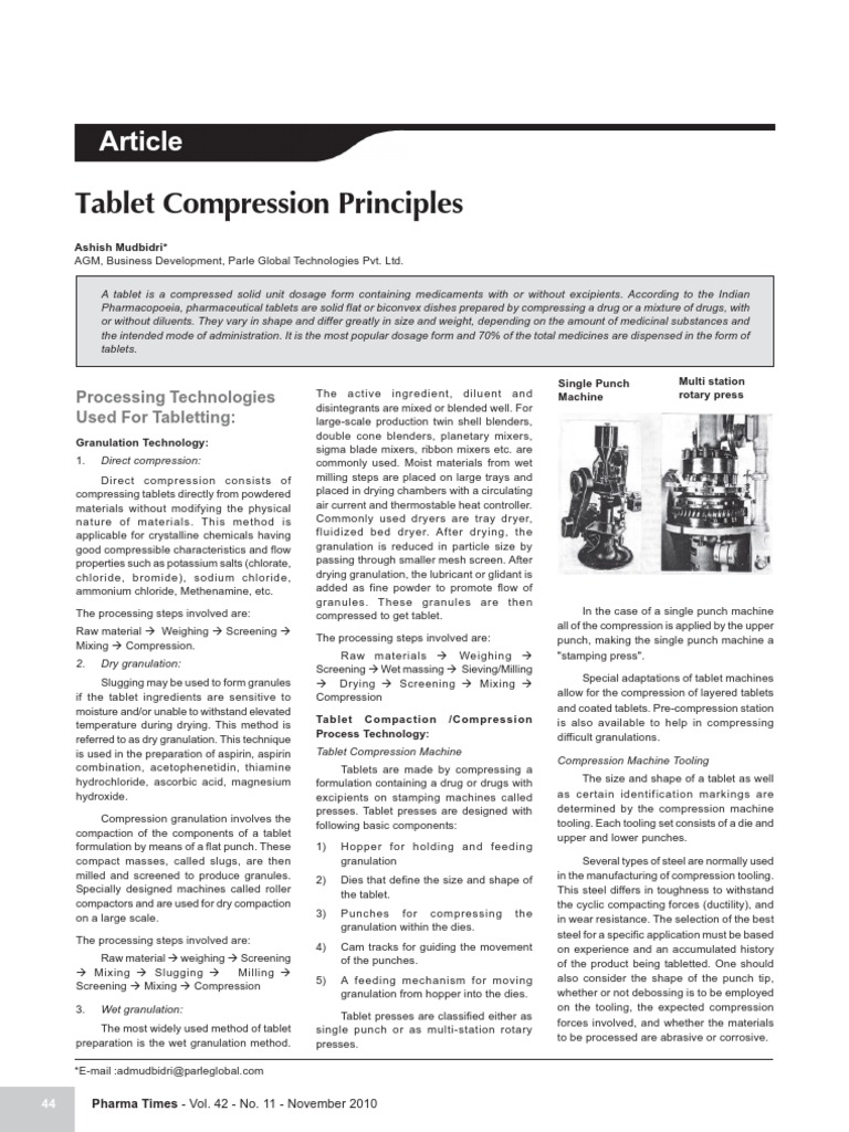 Table Compression 20 Principles | PDF | Tablet (Pharmacy) | Chemical ...