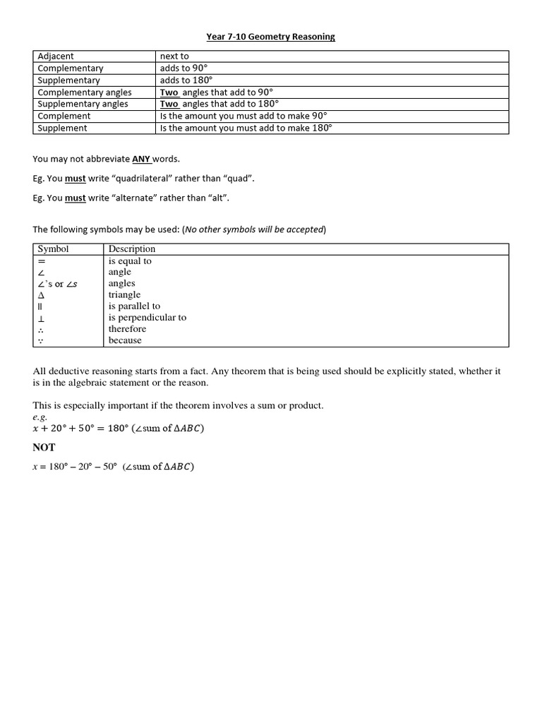 Geometry Reasoning for Years 7-10 | PDF | Triangle | Angle