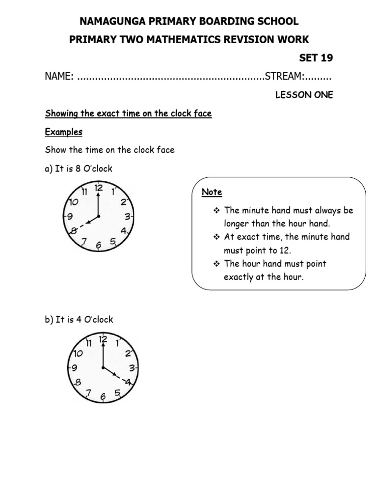 Primary 2 Math Time Lessons | PDF | Clock | Components