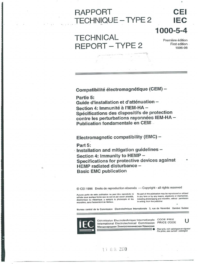 IEC 61000-5-4 Ed 1 1996-08 - EMC Installation & Mitigation Guidelines - Immunity To HEMP-Spec ...