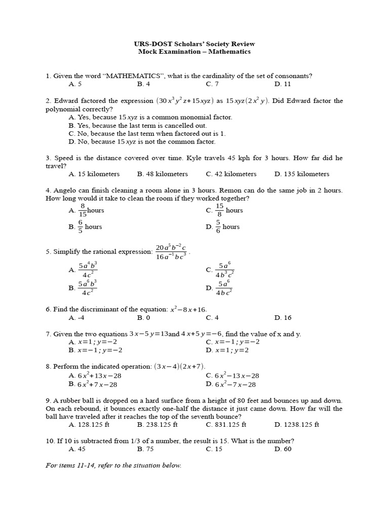 Mathematics Mock Exam Review | PDF | Trigonometric Functions | Triangle