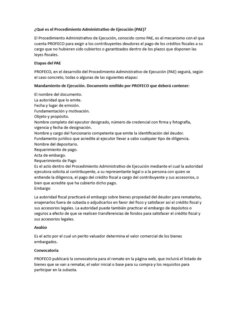 ¿Qué Es El Procedimiento Administrativo de Ejecución (PAE) ? | PDF | Subasta | Crédito
