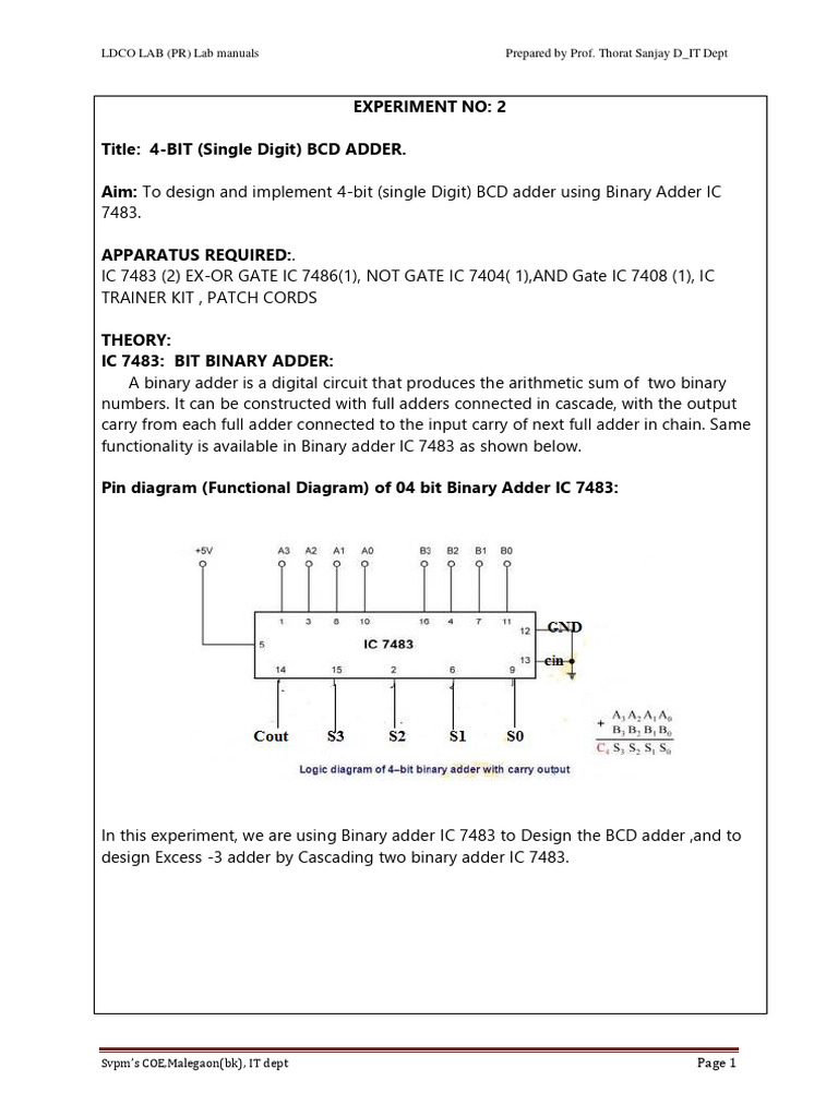 Experiment no 2 BCD adder | Download Free PDF | Binary Coded Decimal | Theory Of Computation
