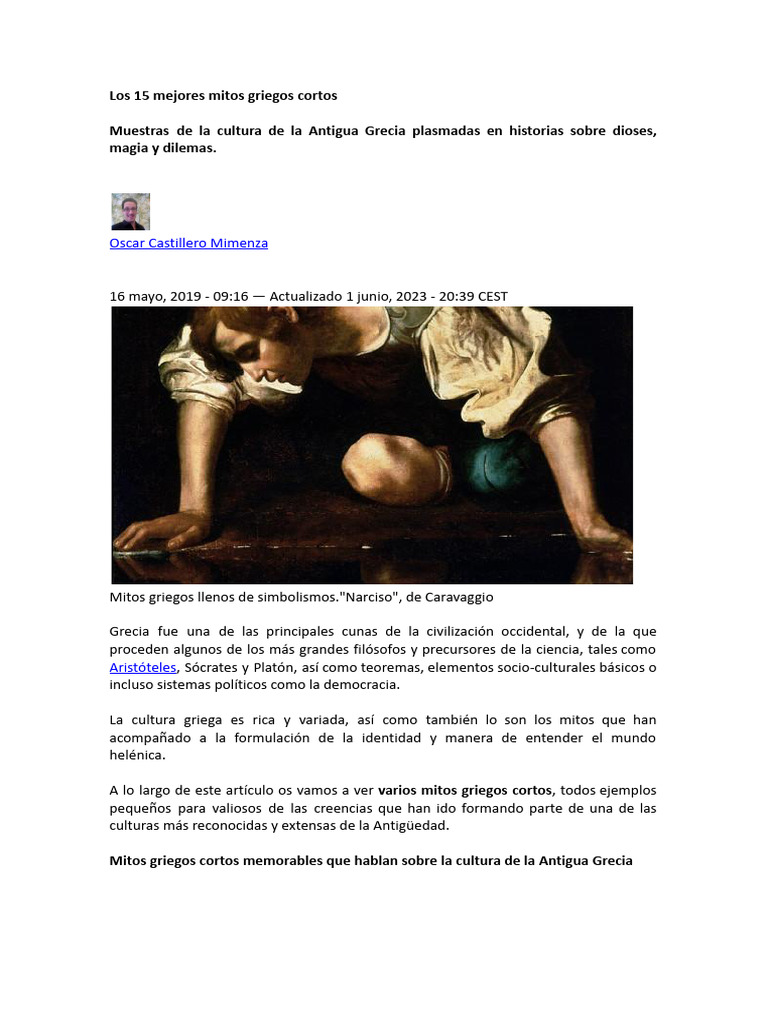 15 Mejores Mitos Griegos Cortos | PDF | Edipo | Prometeo