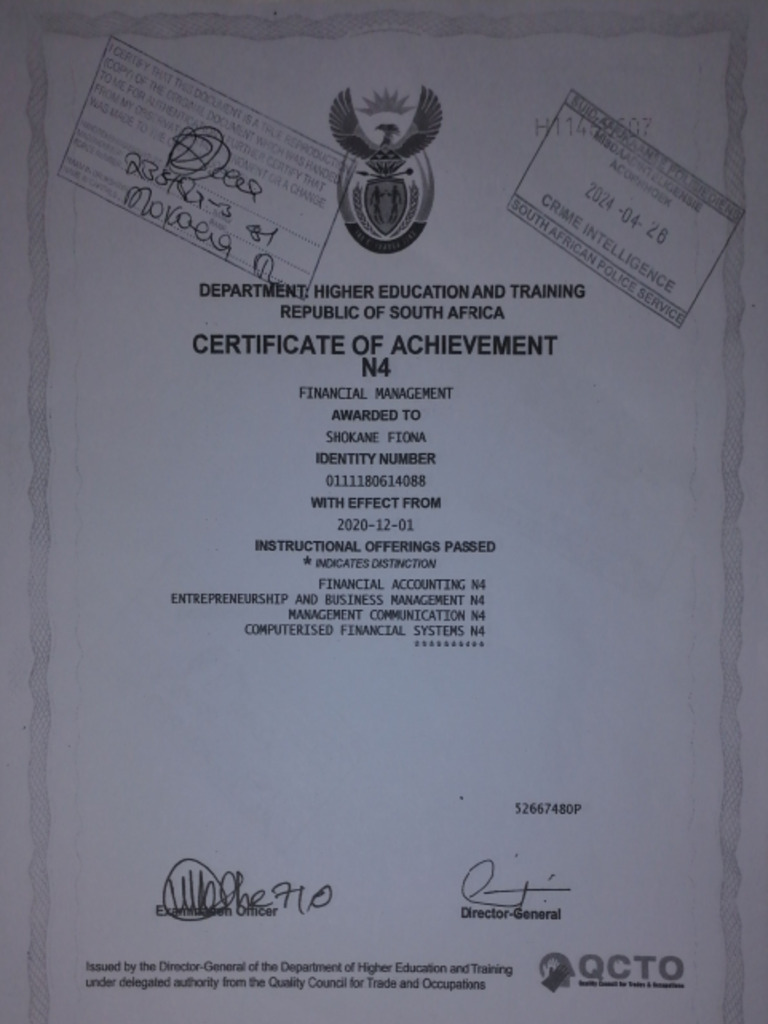 N4 Certificate | PDF