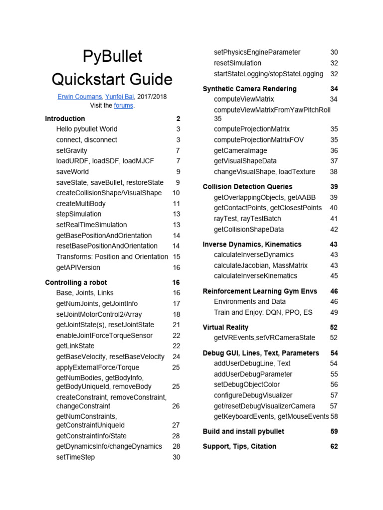 Pybullet Quickstart Guide | PDF | Parameter (Computer Programming) | Port (Computer Networking)