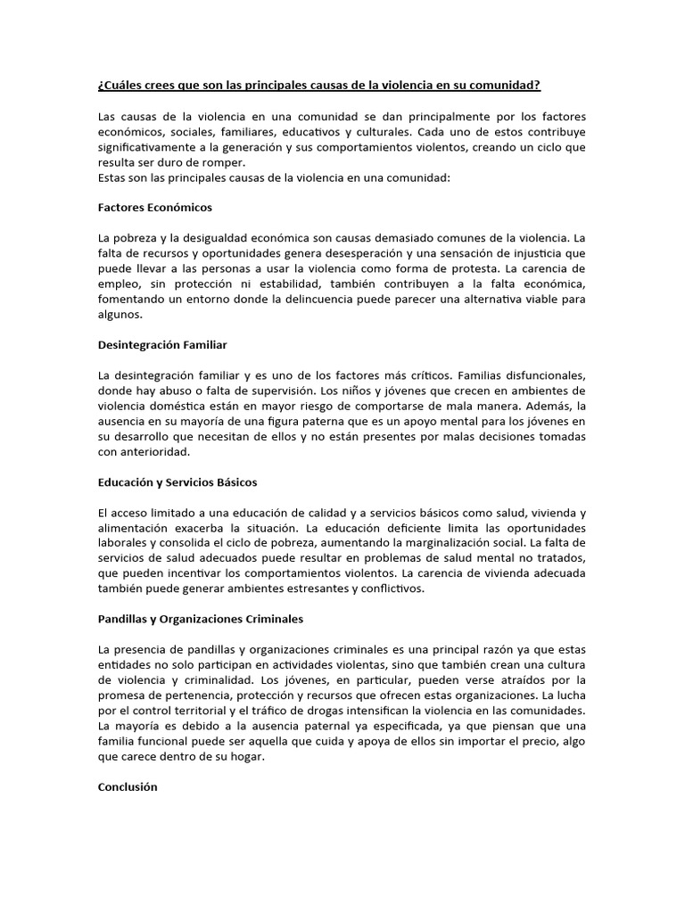 cuáles crees que son las principales causas de la violencia en su comunidad_ | Descargar gratis ...