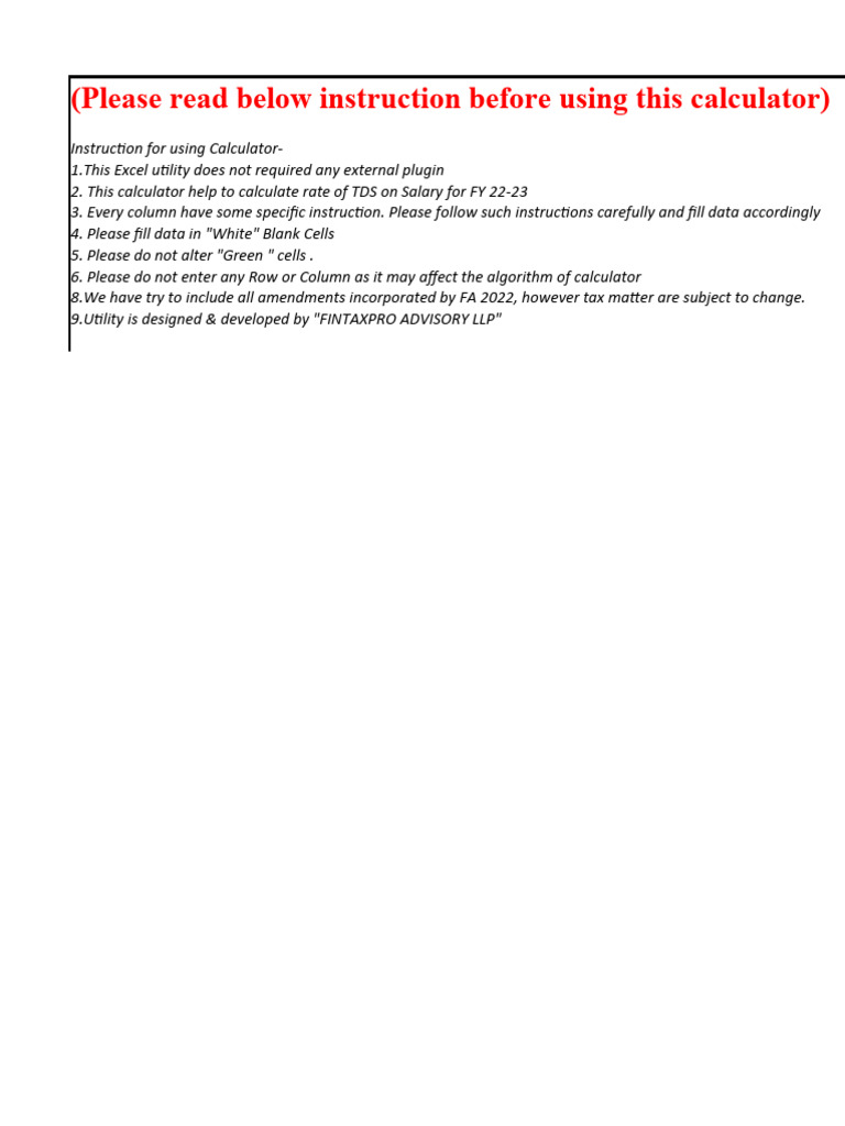 Salary TDS Calculator FY 2022 23 Fintaxpro | PDF