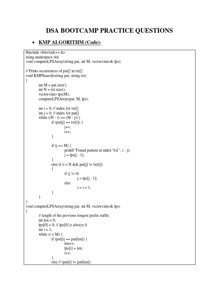 Dsa Bootcamp Practice Questions PDF | PDF