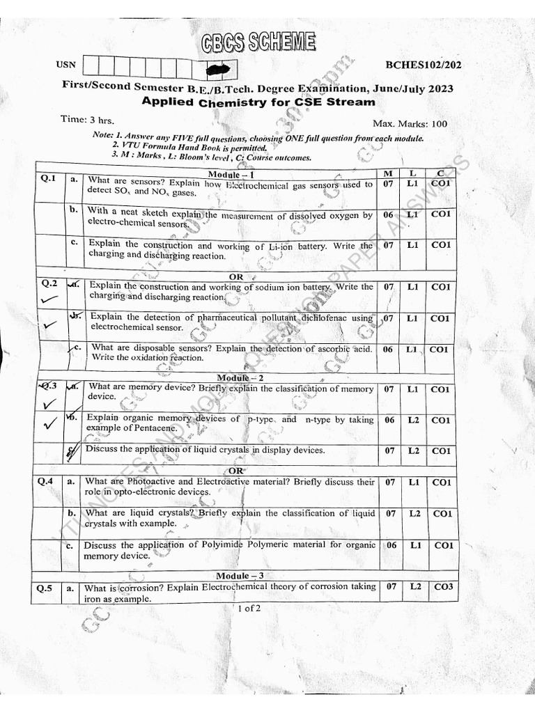 Chemistry (Bches102 - 202) For Cse, Ies, Ai&ml, Cyber Security Branches | PDF
