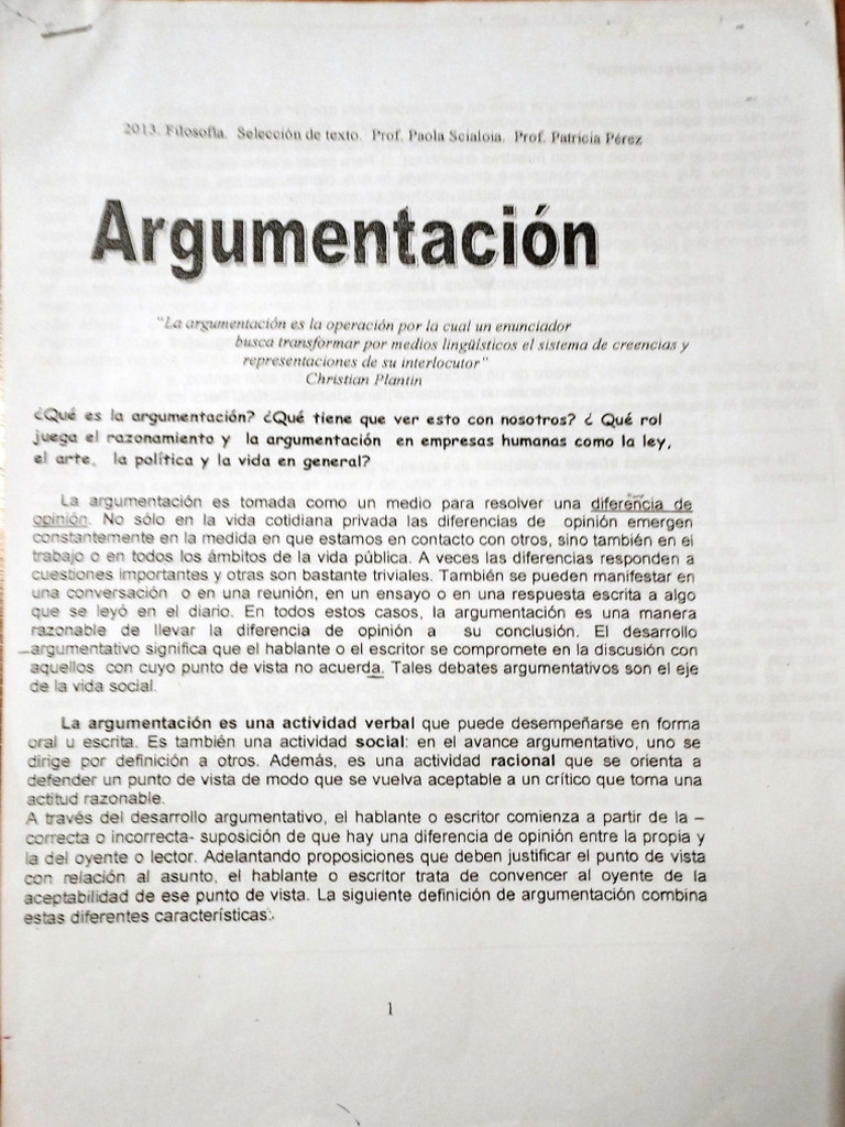Unidad 1 - Argumentación . | PDF
