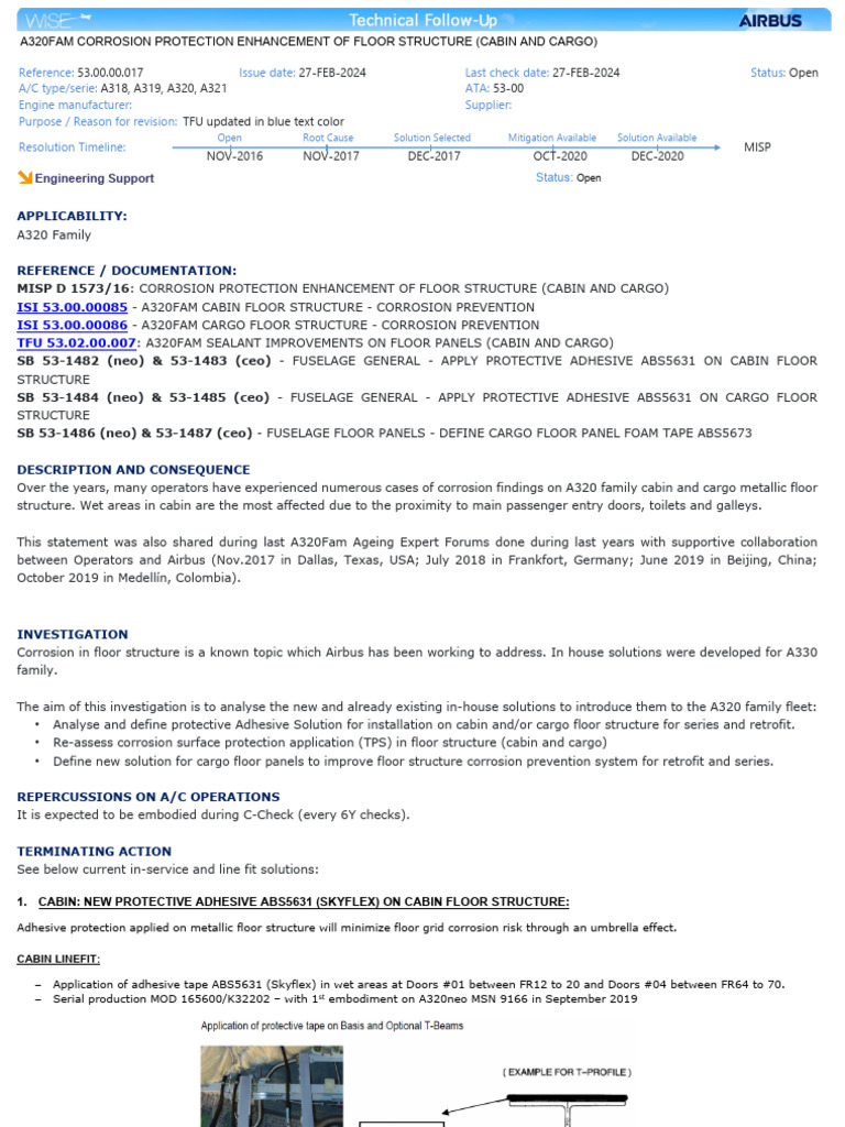 53.00.00.017 A320fam Corrosion Protection Enhancement of Floor Structure (Cabin and Cargo) | PDF ...