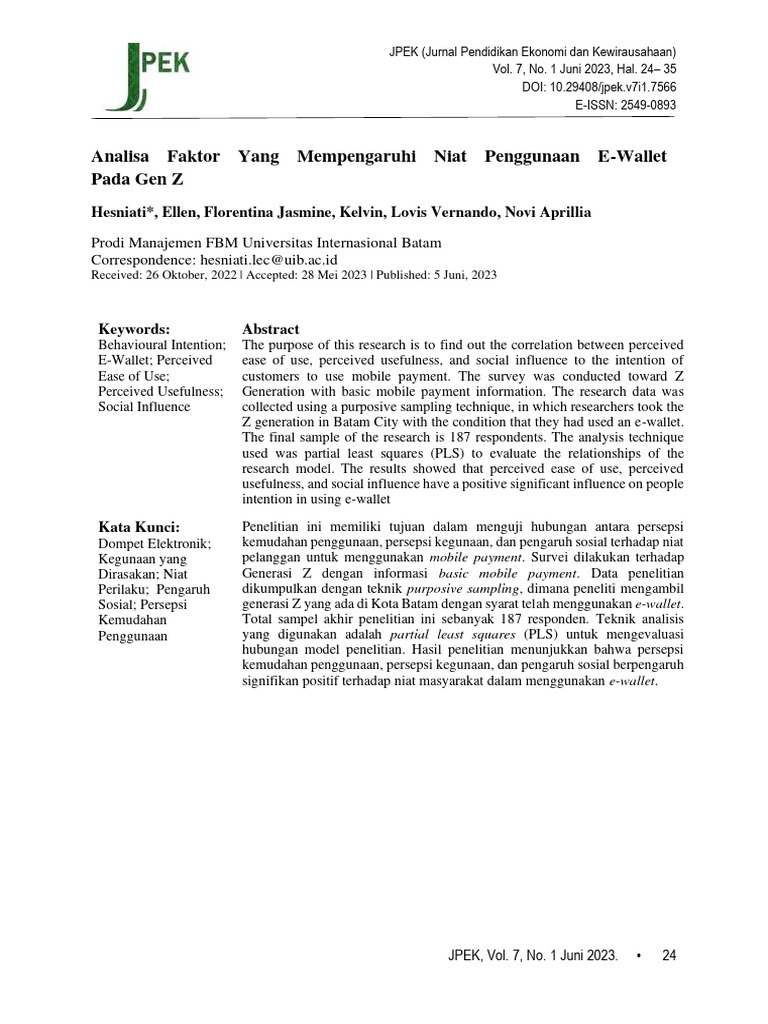 Analisa Faktor Yang Mempengaruhi Niat Penggunaan E-Wallet Pada Gen Z | PDF | Ilmu Sosial
