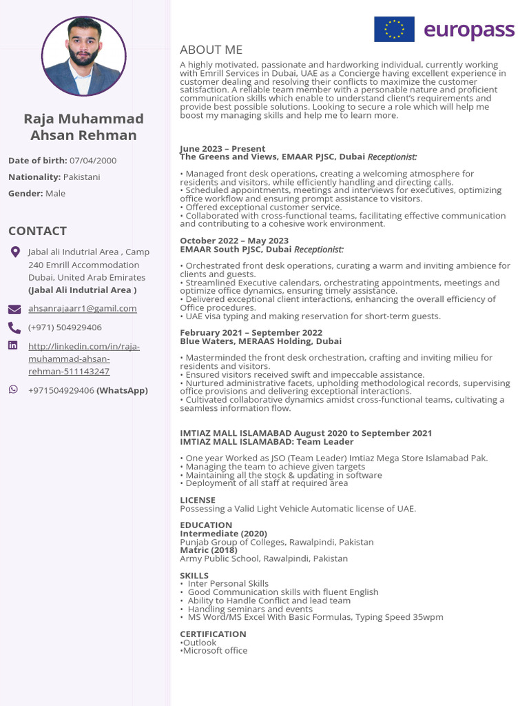 Raja Muhammad Ahsan CV | PDF