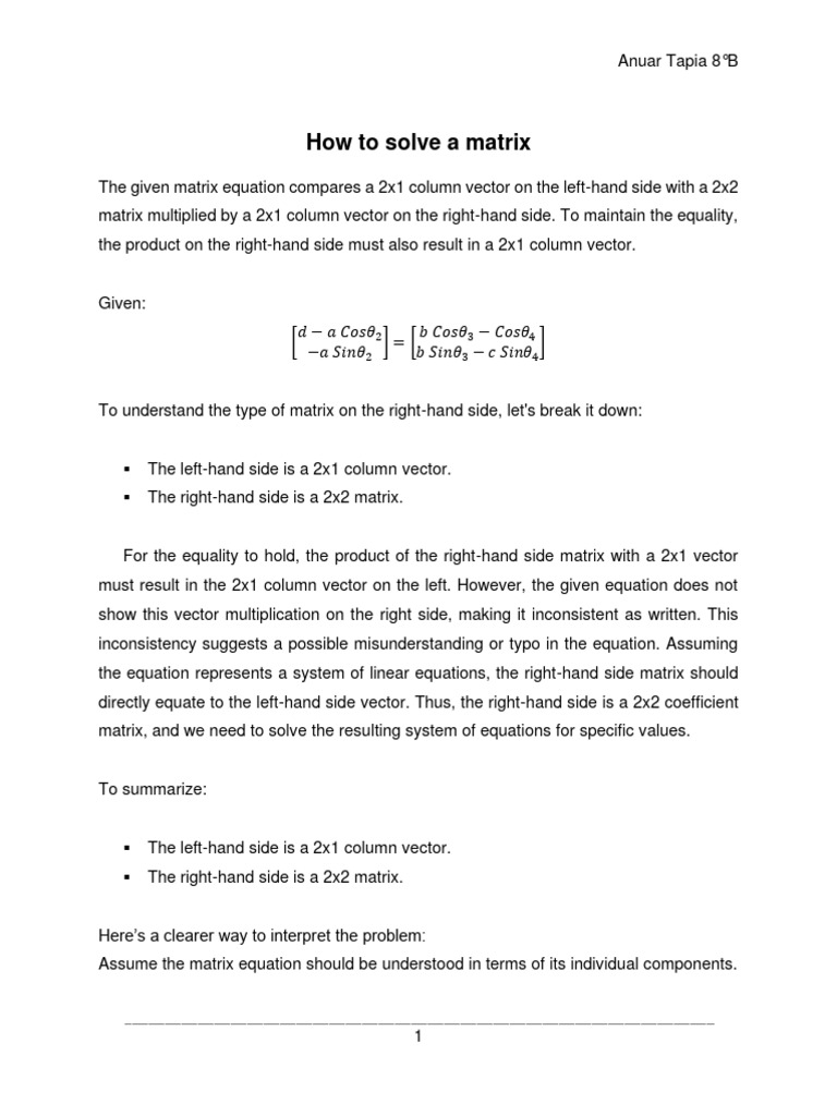 How to Solve a Matrix | Download Free PDF | Matrix (Mathematics ...