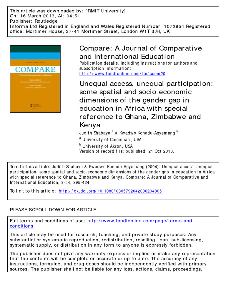 Unequal Access, Unequal Participation | PDF | Female Education | Literacy