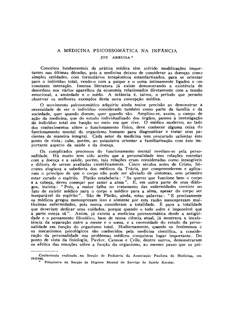 Medicina Psicossomática na Infância | PDF | Medicina Psicossomática | Amor
