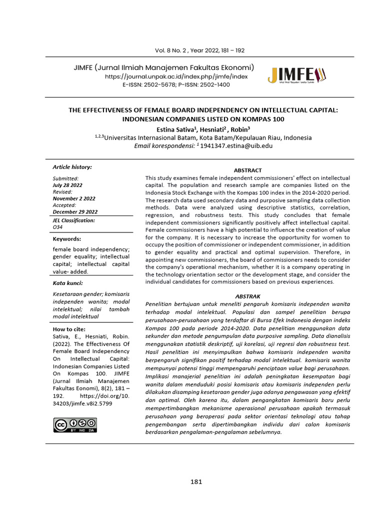 Female Board Independence & Intellectual Capital | PDF | Capital ...