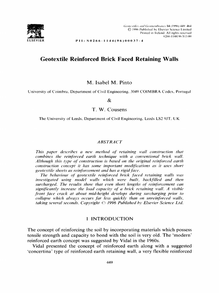 Geotextile Reinforced Brick Faced Retaining Walls | PDF | Brick | Fracture