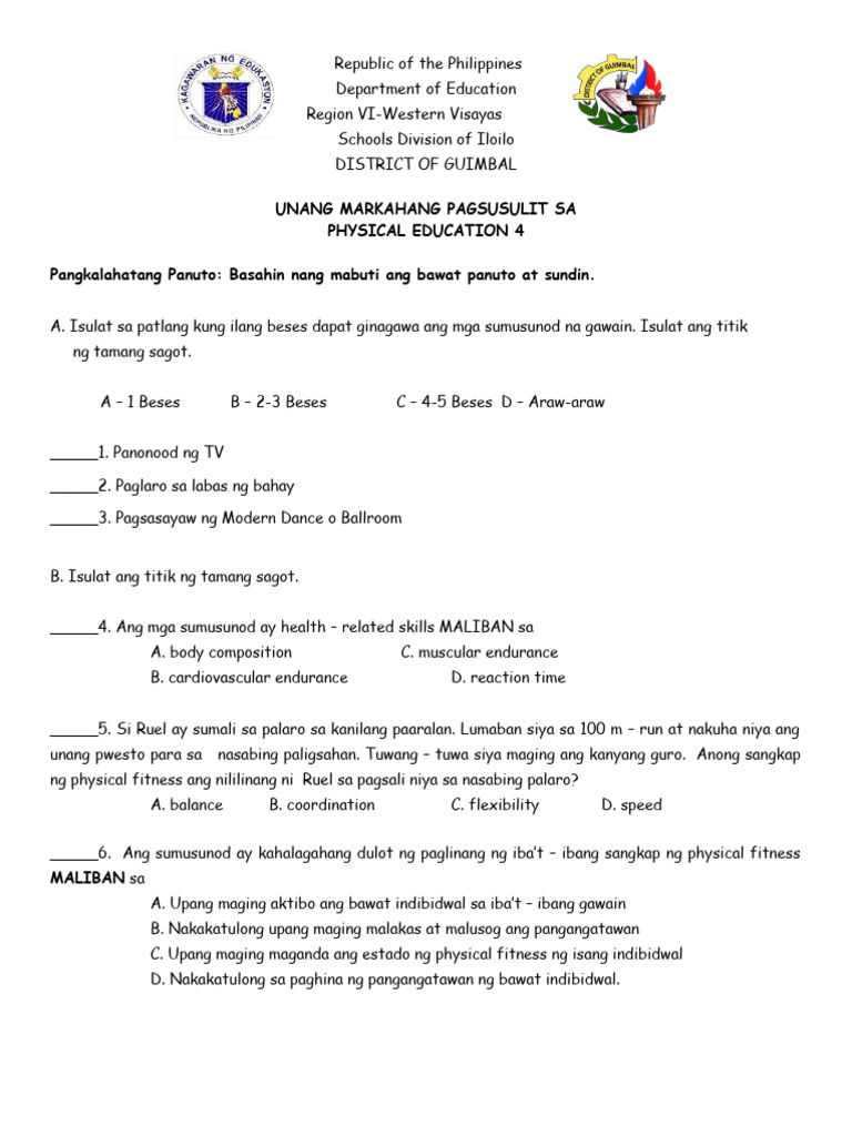 PE Grade 4 Ist Quarter FINAL | PDF