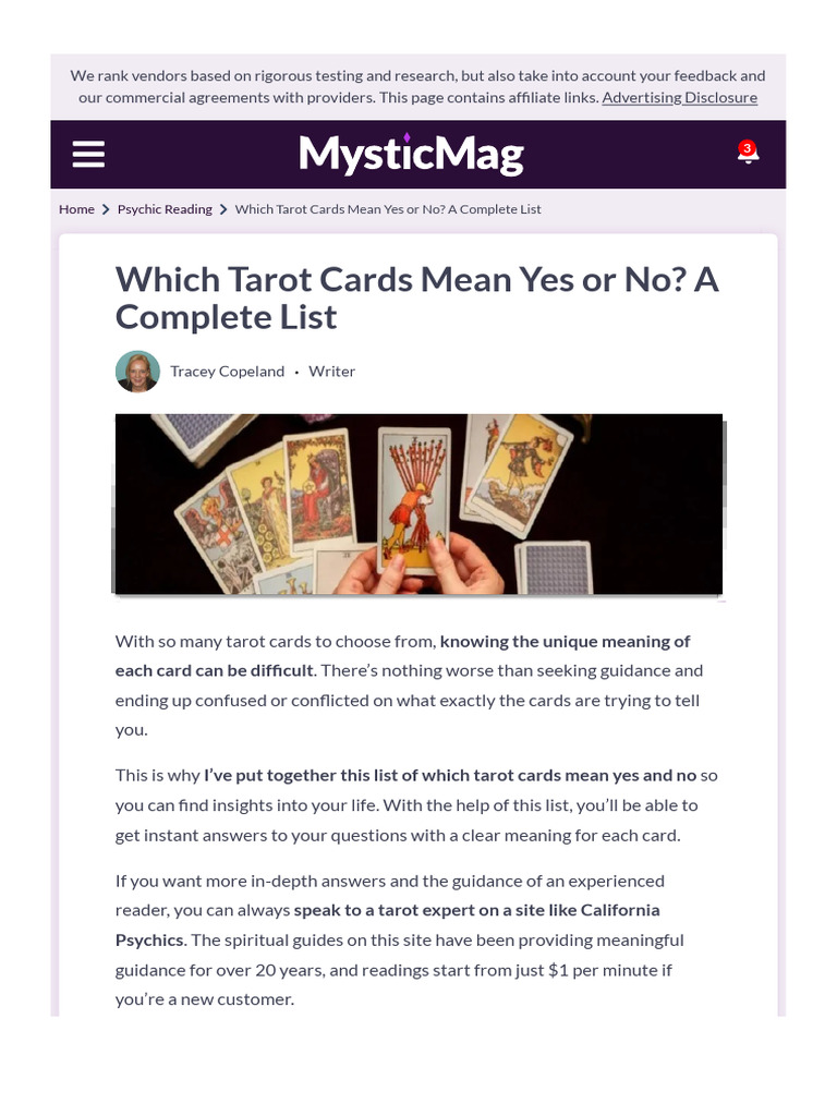 Yes or No Tarot Card Meanings List | PDF | Major Arcana