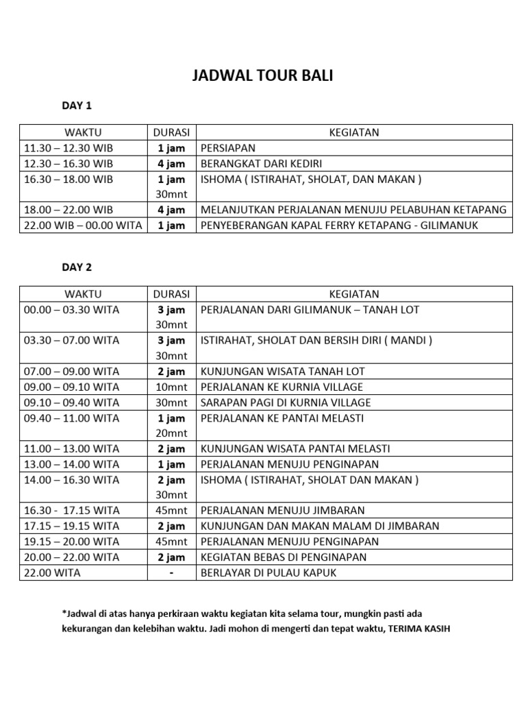 Jadwal Study Tour ke Bali | PDF | Ilmu Sosial