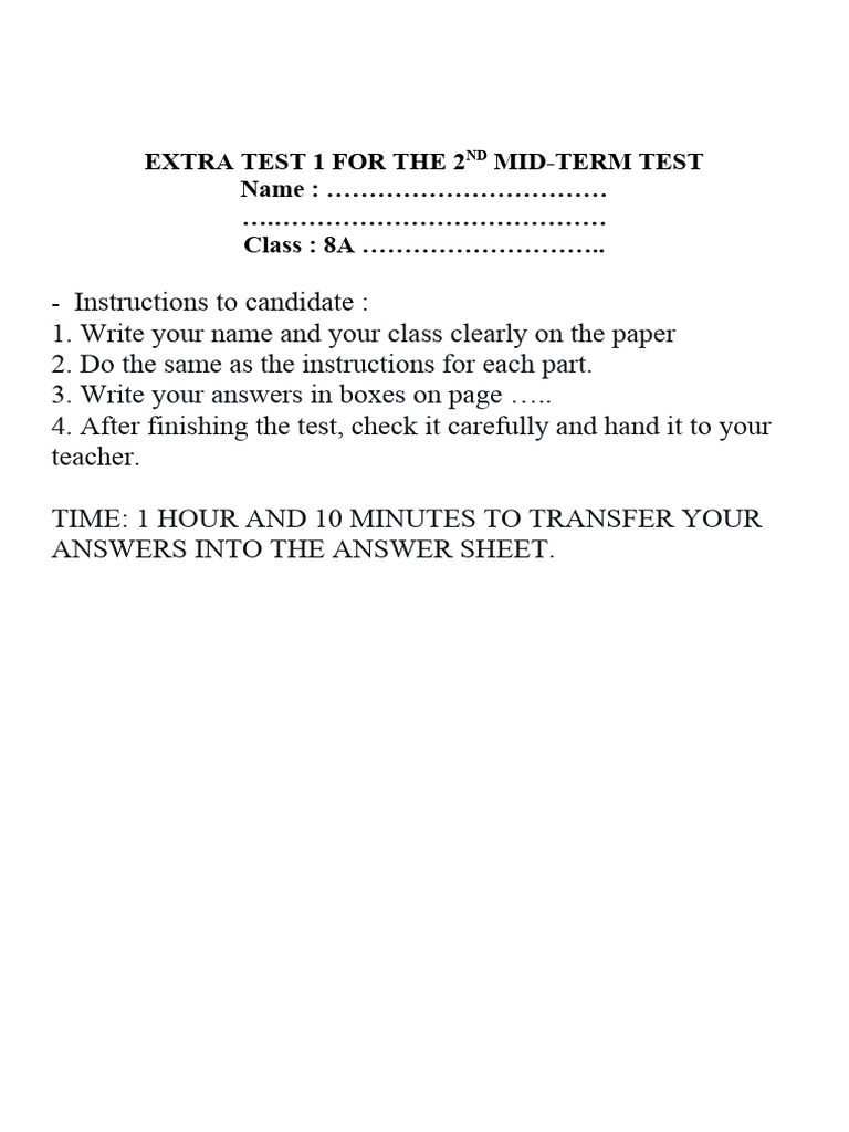 Extra Test 1 For The 2ND Mid | PDF | Language Arts & Discipline