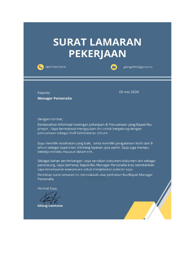 Surat Lamaran Kerja | PDF