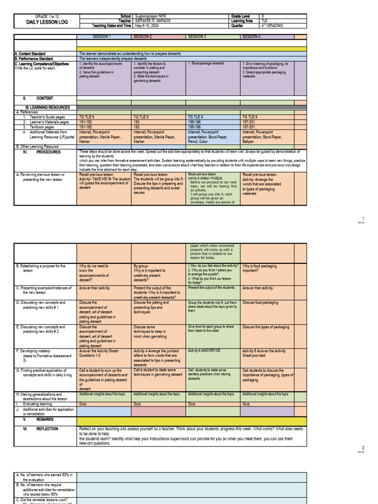 3 4thq Dessert | PDF | Learning | Human Communication