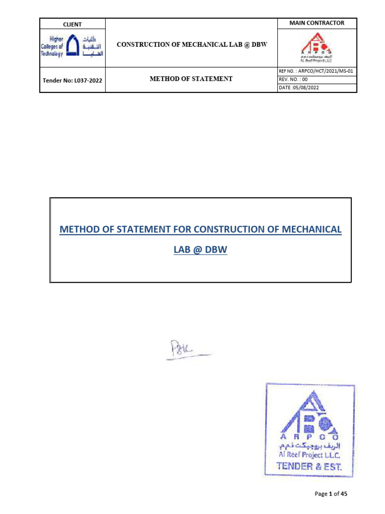 Method Statement for Mechanical Lab Construction | PDF | Duct (Flow ...