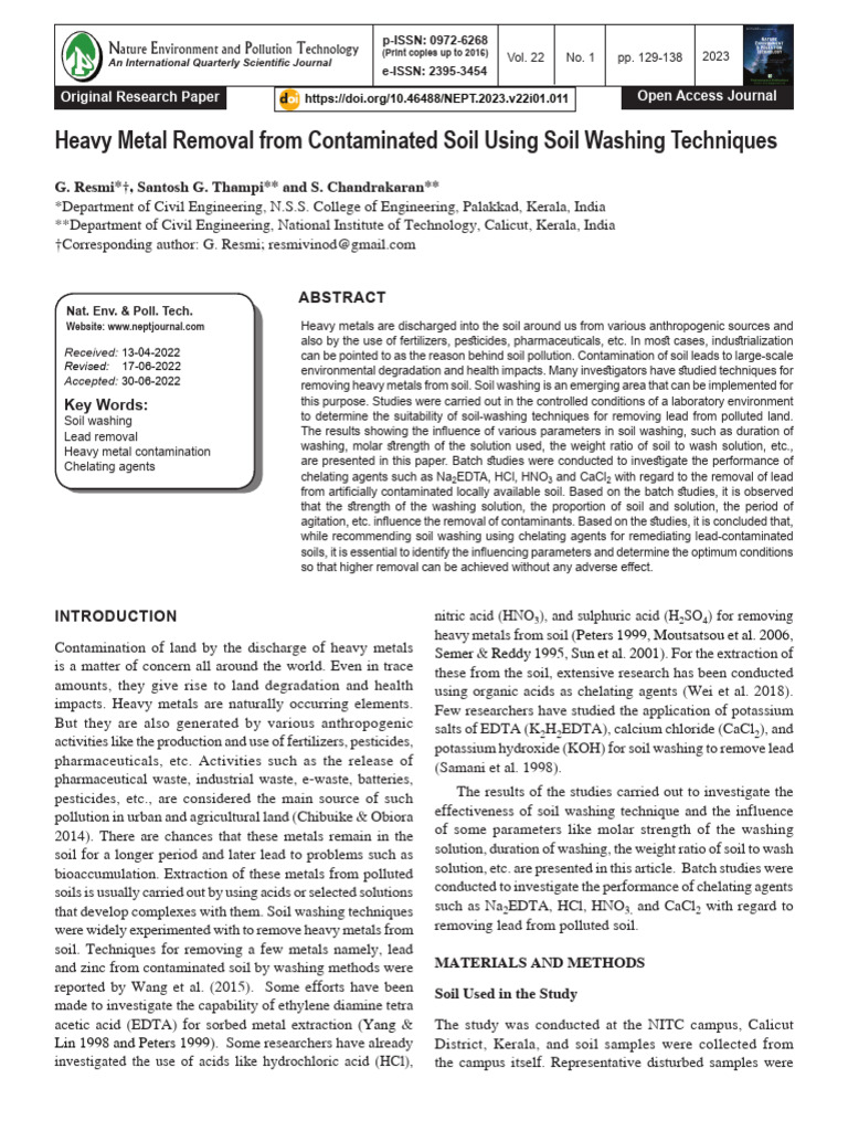 Heavy Metal Removal From Contaminated Soil Using Soil Washing Techniques - 2023 - Technoscience ...