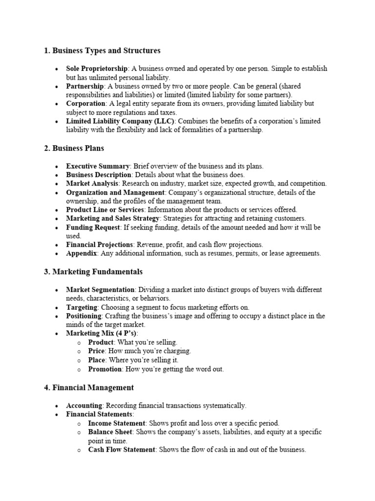 Class Notes For Business Concepts | PDF | Business | Employment