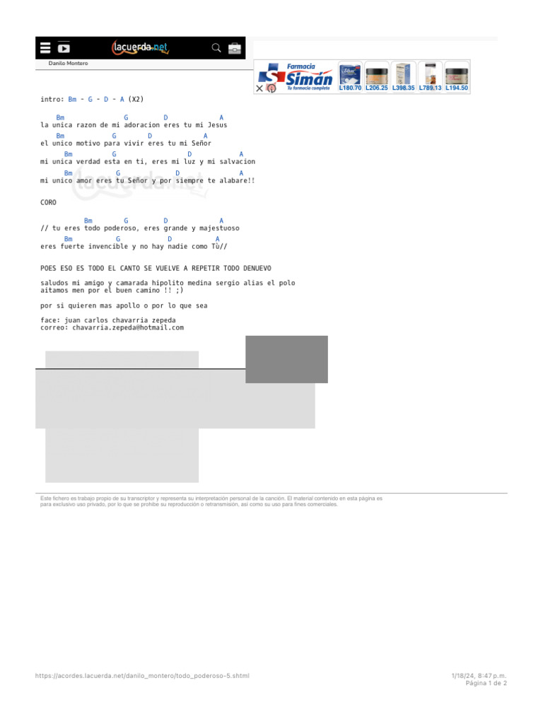 TODO PODEROSO, Danilo Montero - Acordes | PDF