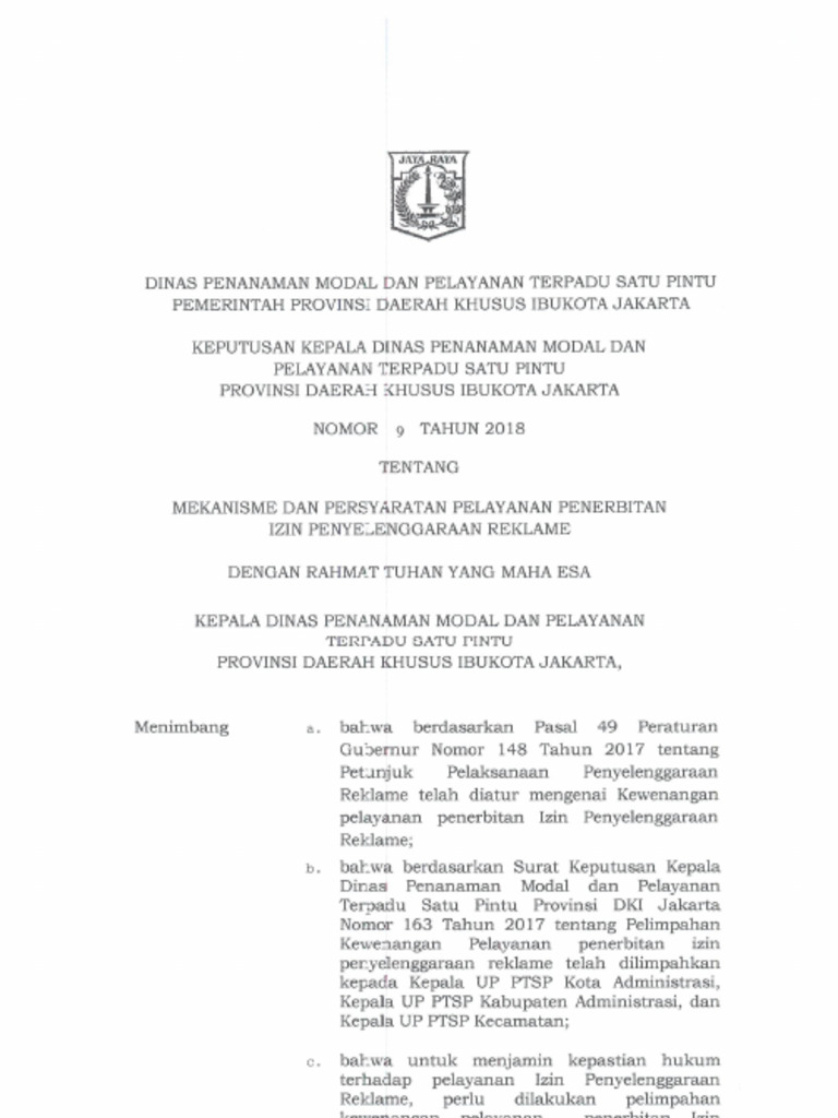 SK Kadis Nomor 9 Tahun 2018 | PDF