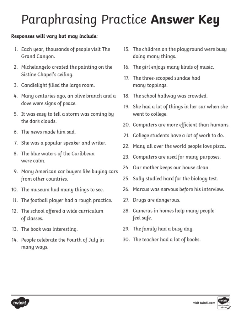 Answer Key Paraphrase Practice | PDF | Travel | Art