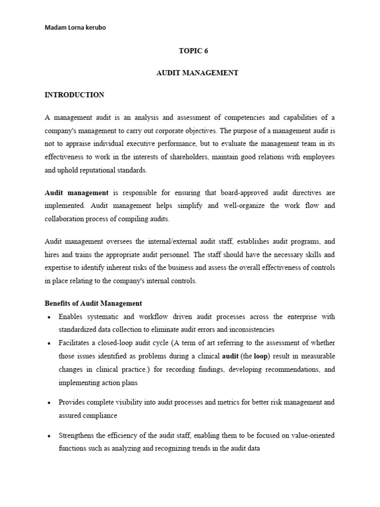 AUDIT MANAGEMENT-topic 3 | PDF | Financial Audit | Audit