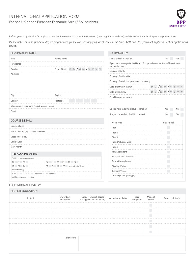 BPP New Application Form | PDF | Cost Of Living | Travel Visa