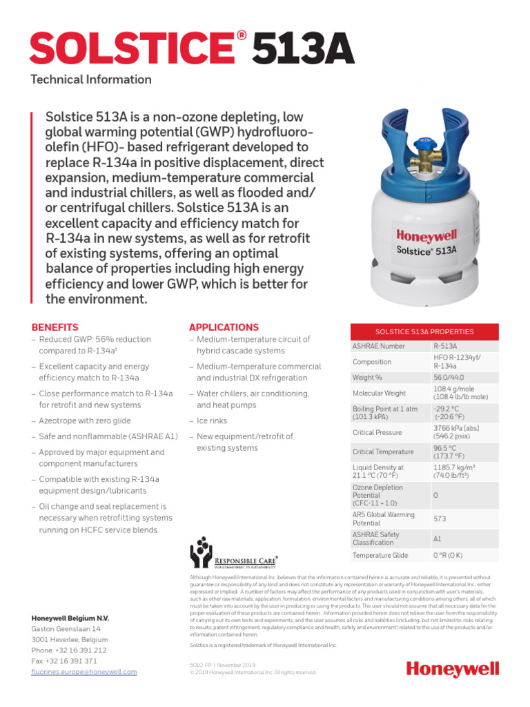 Solstice 513A Refrigerant Overview | PDF | Engineering Thermodynamics ...