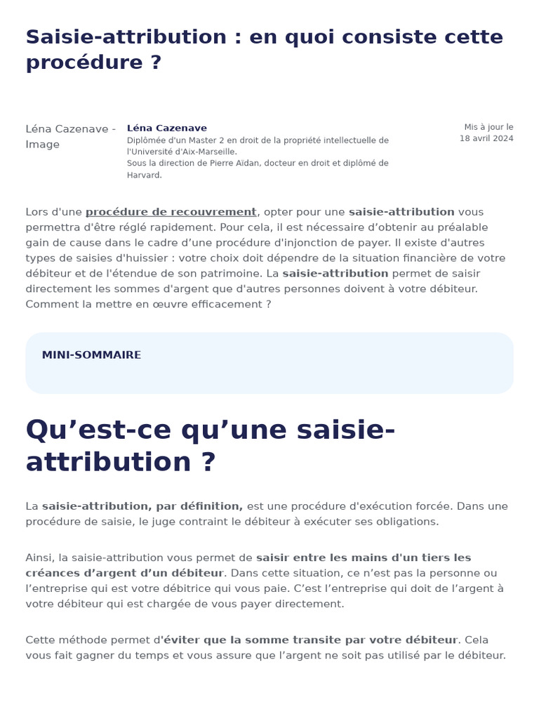 Saisie-attribution : procédure et enjeux | PDF | Débiteur | Banques