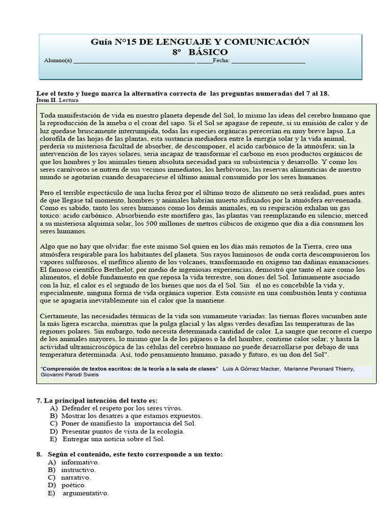 Guía 15 Lectura Comprensiva Texto Informativo | PDF | Dom | Plantas