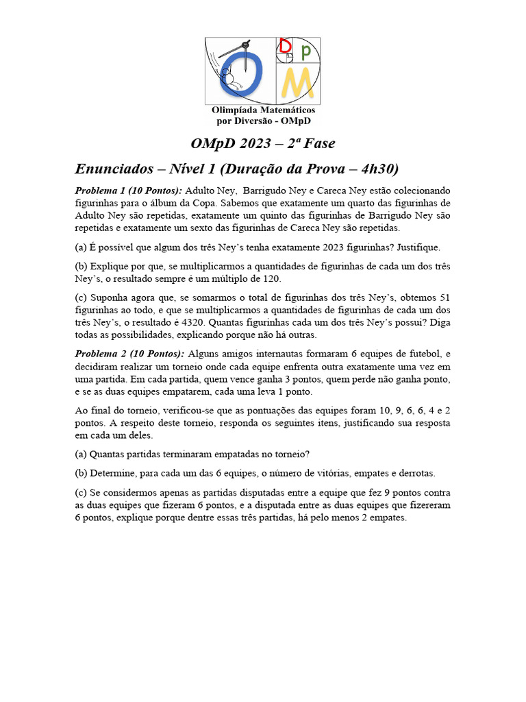 OMpD 2023 Segunda Fase Enunciados | PDF OMpD 2023 Segunda Fase Enunciados | PDF